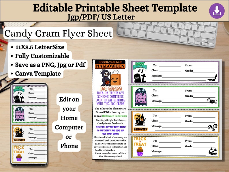 Halloween Candy Gram Flyer, Boo Grams, School Fundraiser Template, Fall ...