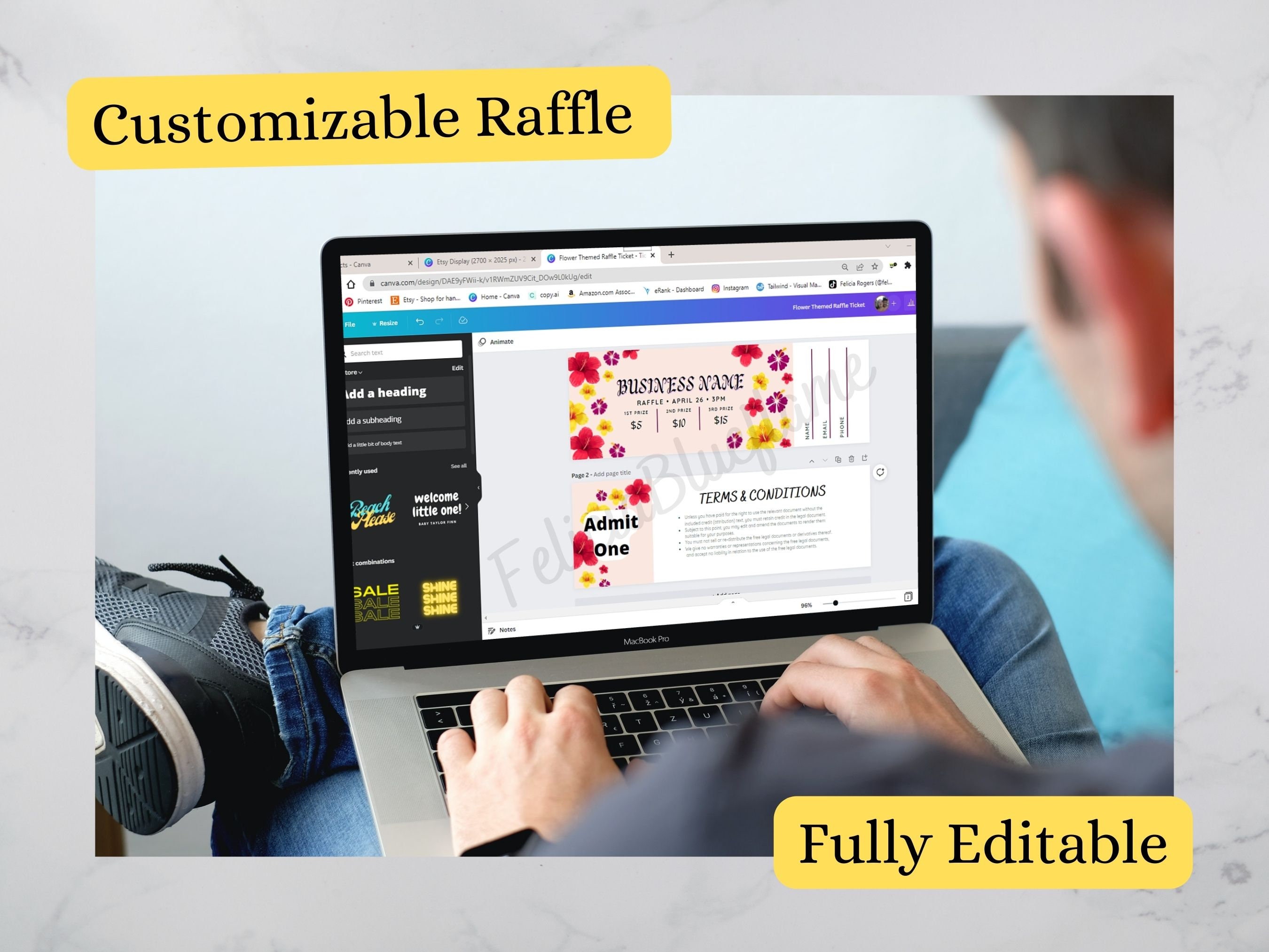 Editable Raffle Template Ticket, Diy Ticket, Custom Ticket, Flower ...