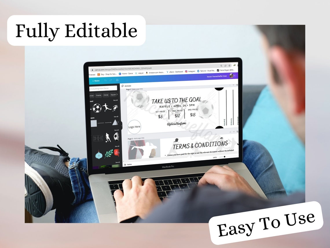 Soccer Ticket, Editable Raffle Template Ticket, Diy Ticket, Custom ...