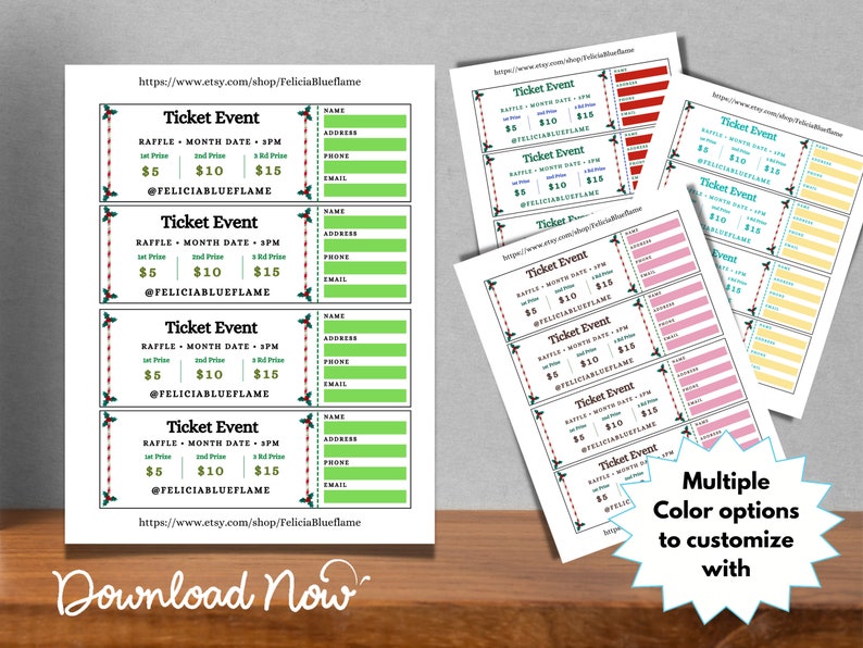 Black, White and Green Ticket, Blank Editable Raffle Template Ticket ...