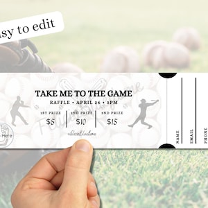 Baseball, Raffle Template Ticket, Diy Ticket, Custom Ticket, Baseball ...