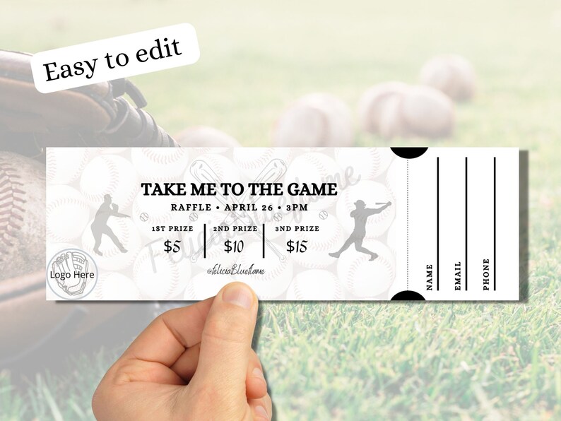Baseball Raffle Ticket Template: Editable DIY Design (digital Download ...