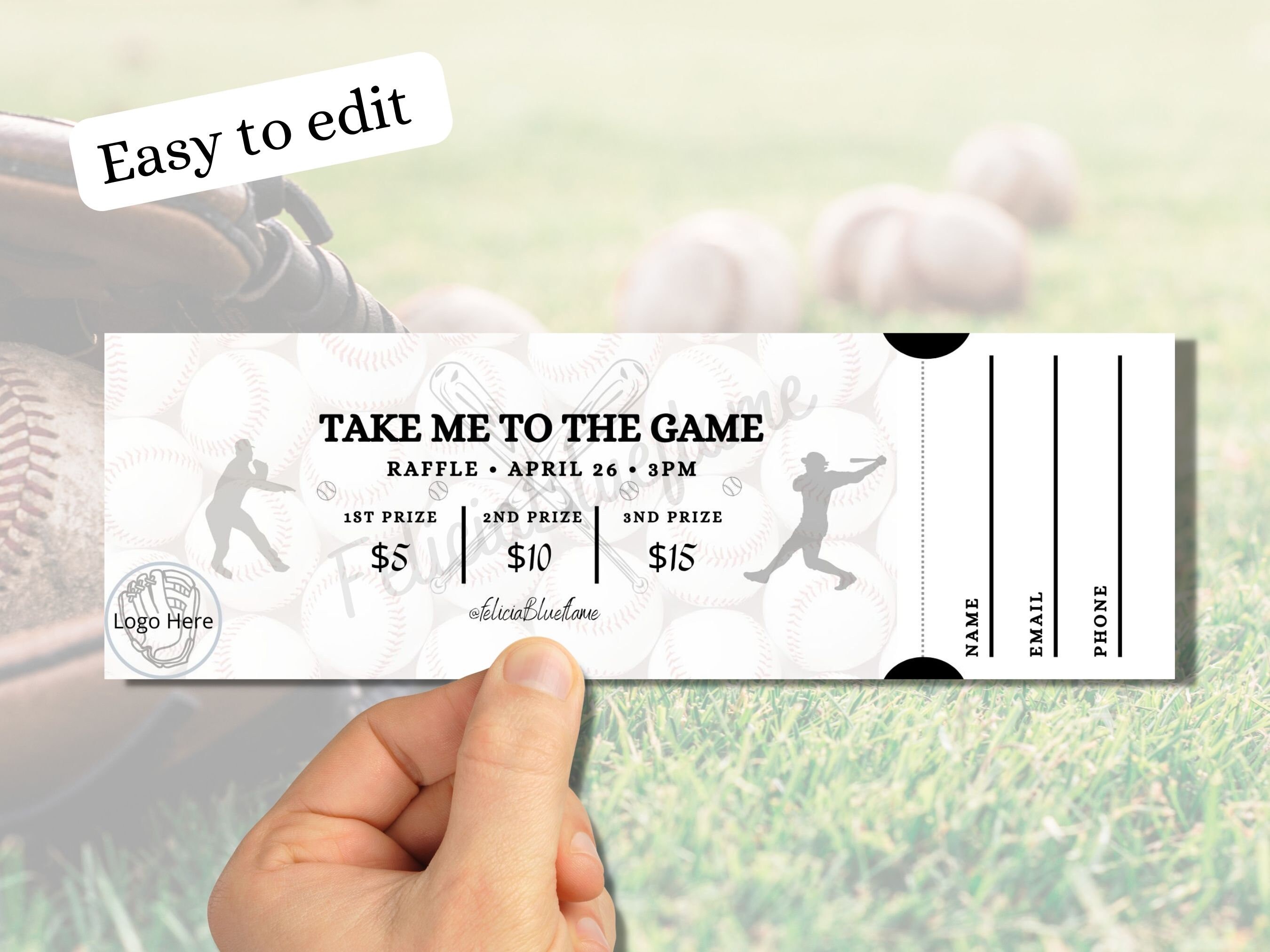 Baseball Raffle Ticket Template: Editable DIY Design (digital Download ...