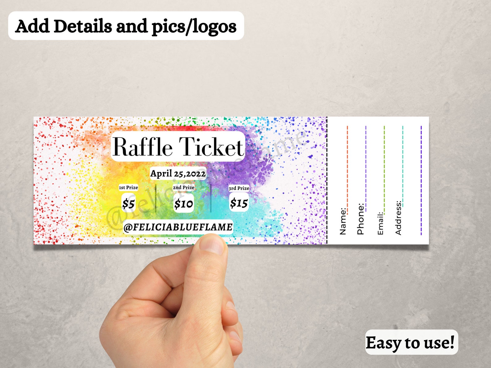 Editable Raffle Template Ticket, Diy Ticket, Custom Ticket, Rainbow ...