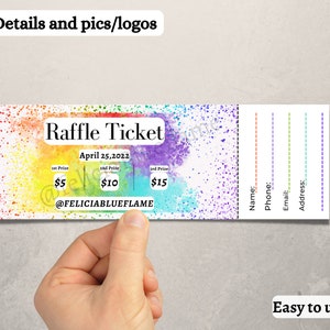 Editable Raffle Template Ticket, Diy Ticket, Custom Ticket, Rainbow ...