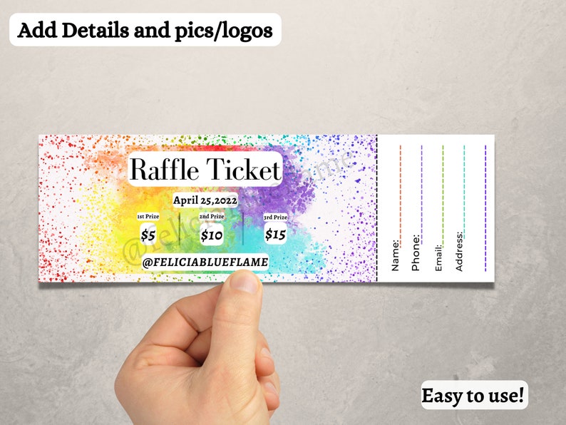 Editable Raffle Template Ticket, Diy Ticket, Custom Ticket, Rainbow ...