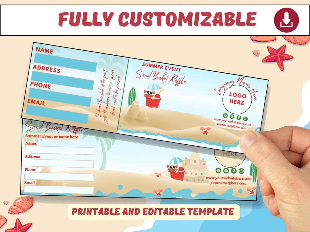 Sand Bucket Raffle Ticket Flyer| Editable Canva Summer Template ...