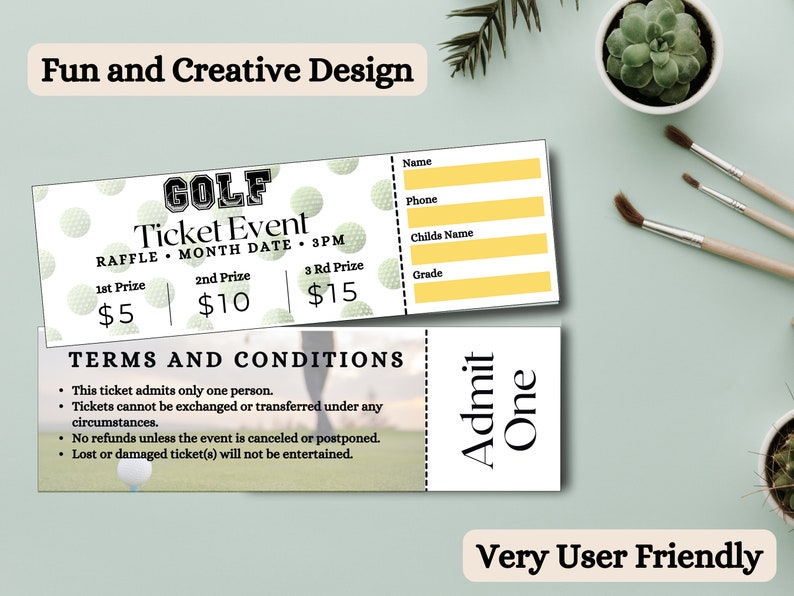 Golf Themed Raffle, Blank Raffle Template Ticket, Diy Ticket, Custom ...