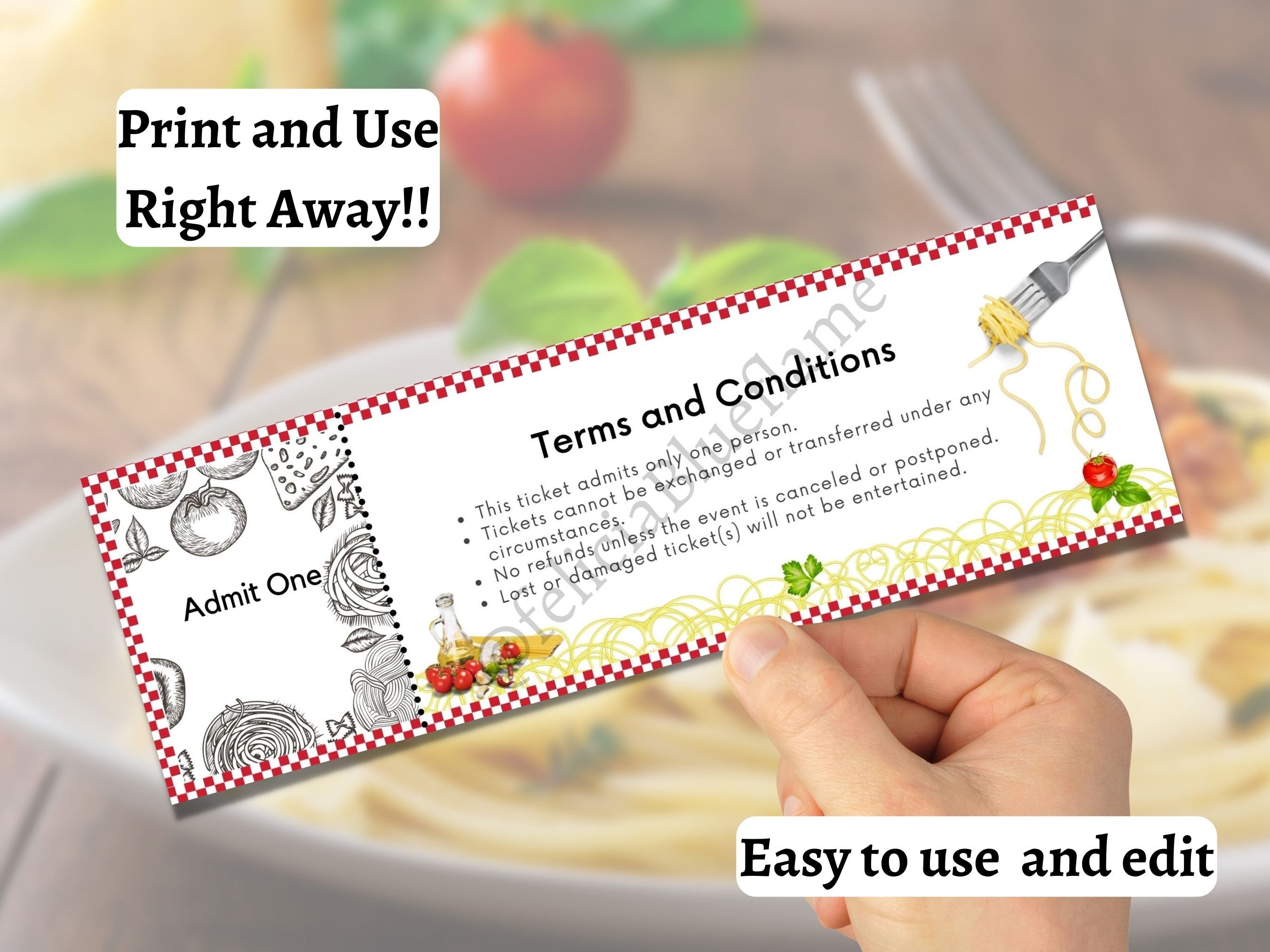 Spaghetti Dinner Raffle Ticket Template: Editable DIY (digital Download ...