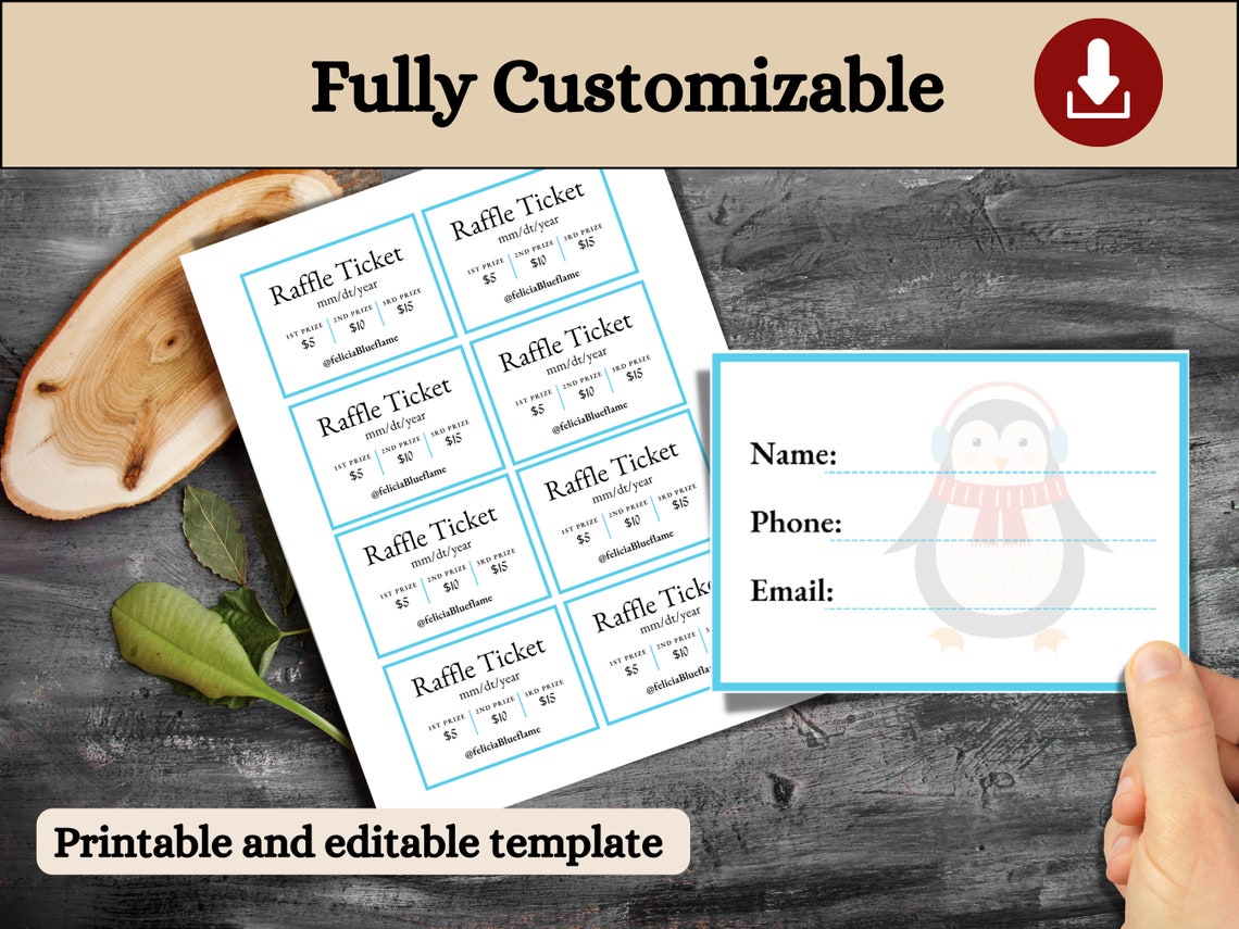 Blue Ticket Printable Raffle Editable Raffle Template - Etsy