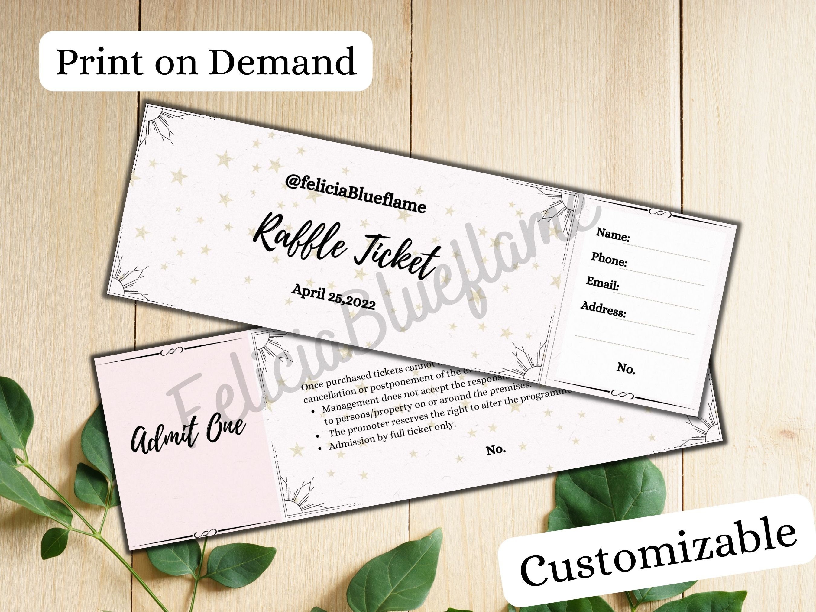 Stars Ticket, Editable Raffle Template Ticket, Diy Ticket, Custom ...