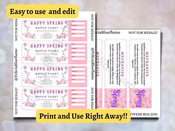 Editable Ticket Template Spring Raffle Raffle Ticket | Etsy