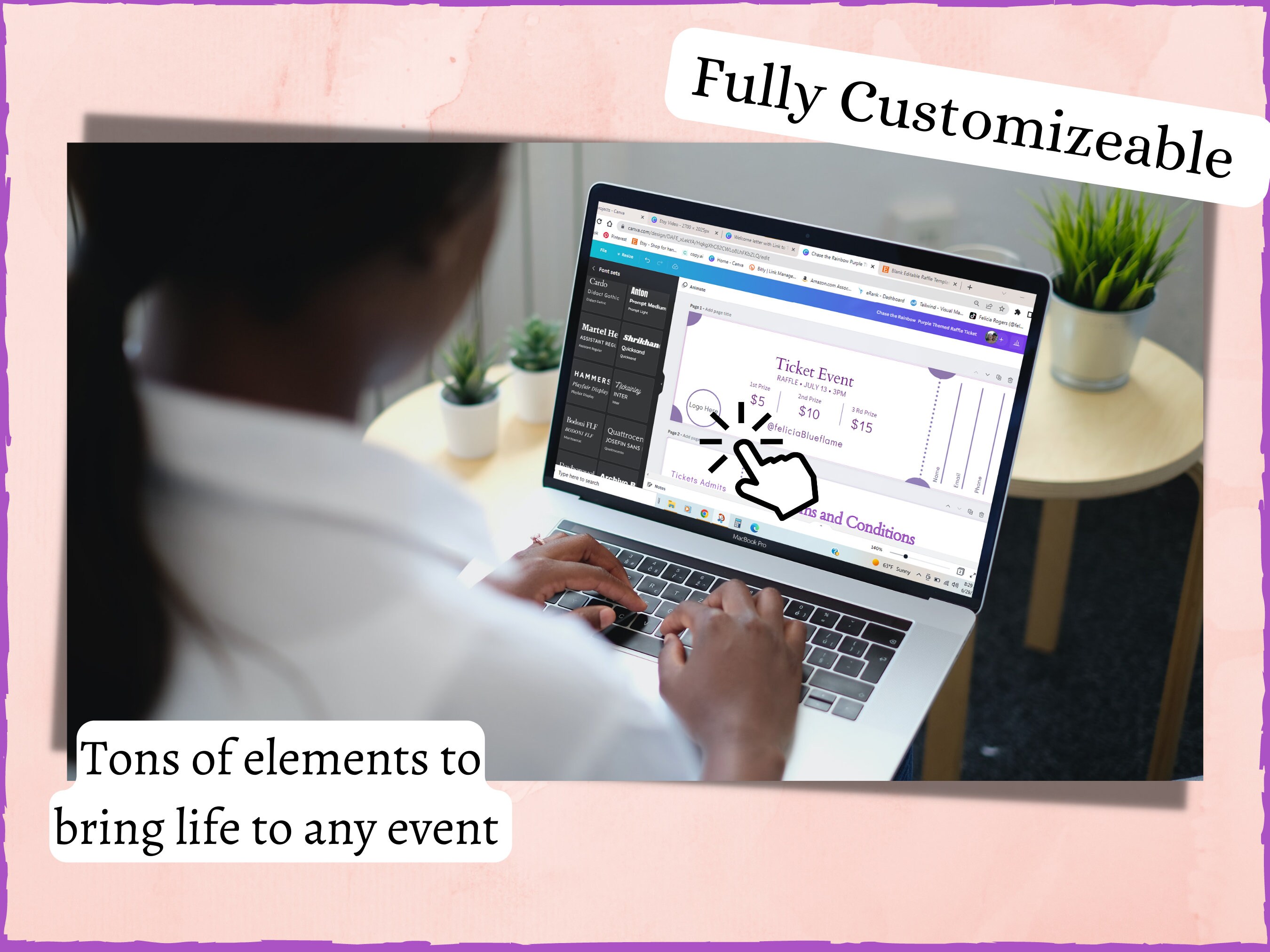 Purple Ticket, Blank Editable Raffle Template Ticket, Diy Ticket ...