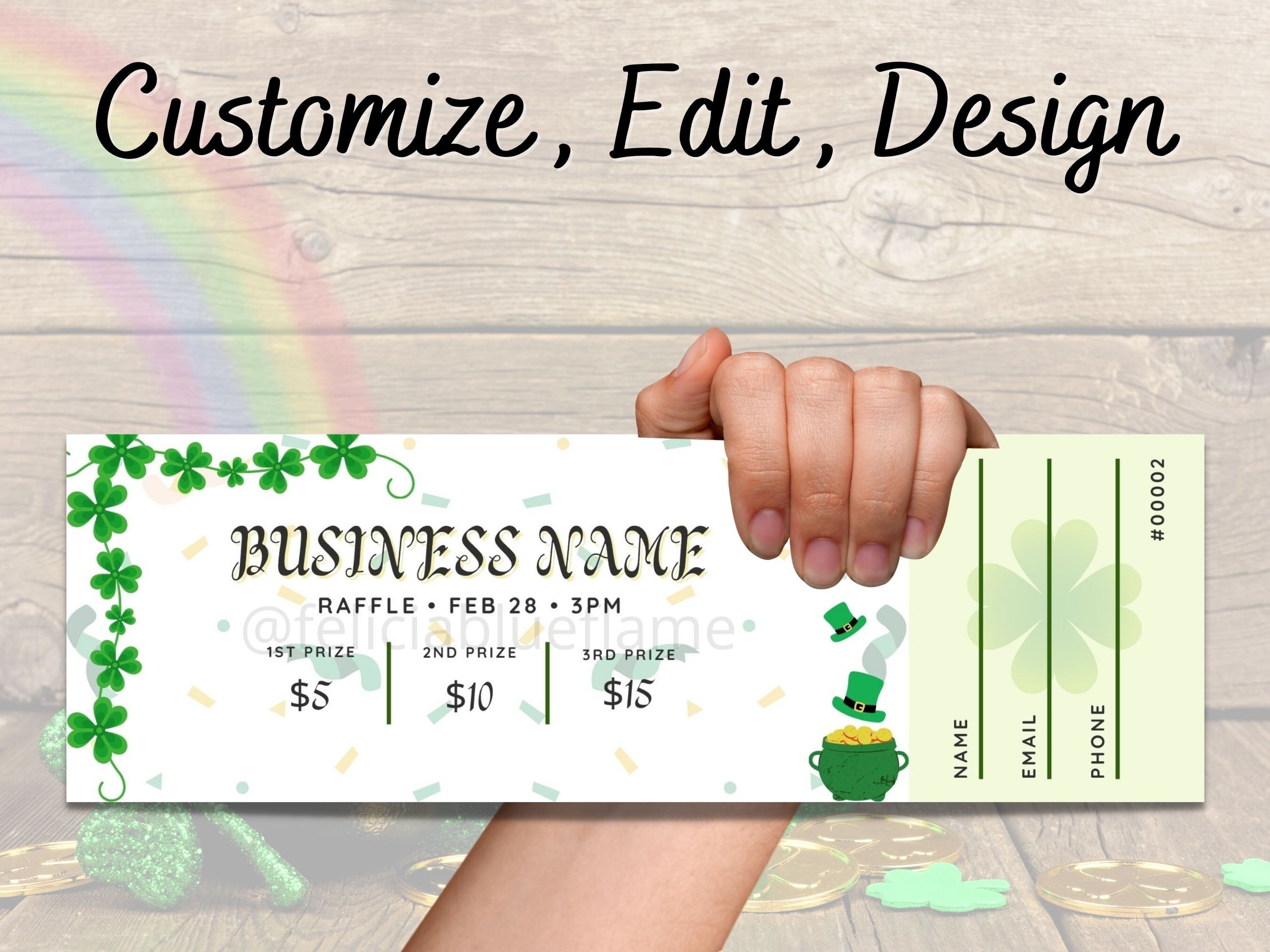 Green Ticket, Editable Raffle Template Ticket, St. Patrick's Day Themed ...
