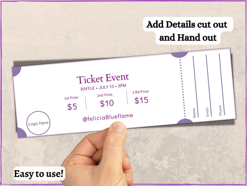 Purple Ticket, Blank Editable Raffle Template Ticket, Diy Ticket ...