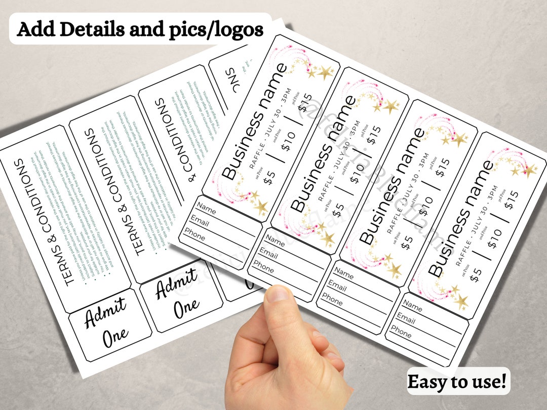 Black and White Ticket Blank Ticket Editable Raffle Template - Etsy