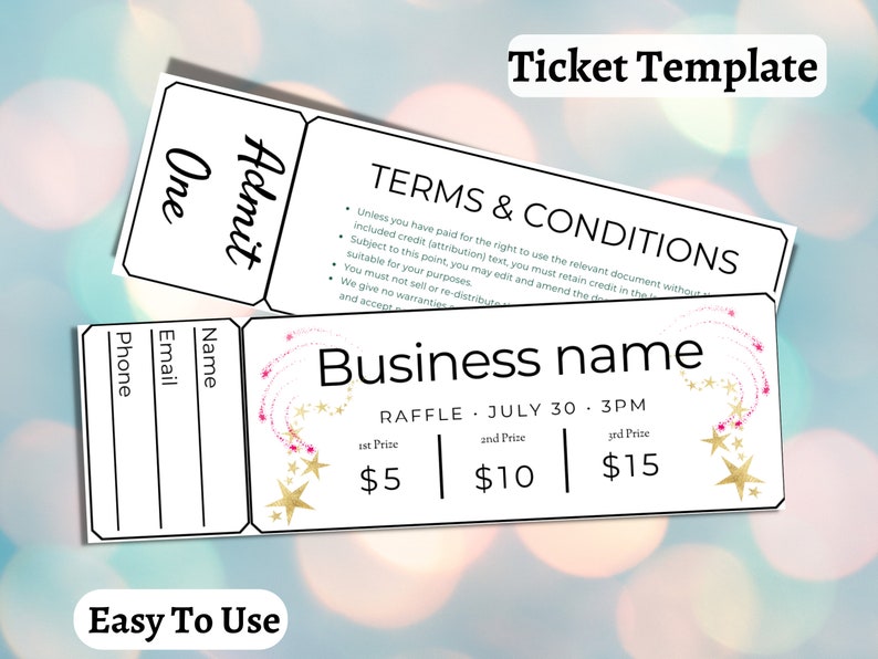 Black and White Ticket, Blank Ticket, Editable Raffle Template Ticket ...