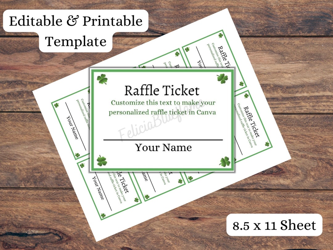Green Ticket, Raffle Template, Raffle Ticket Sheet, Editable Tickets ...
