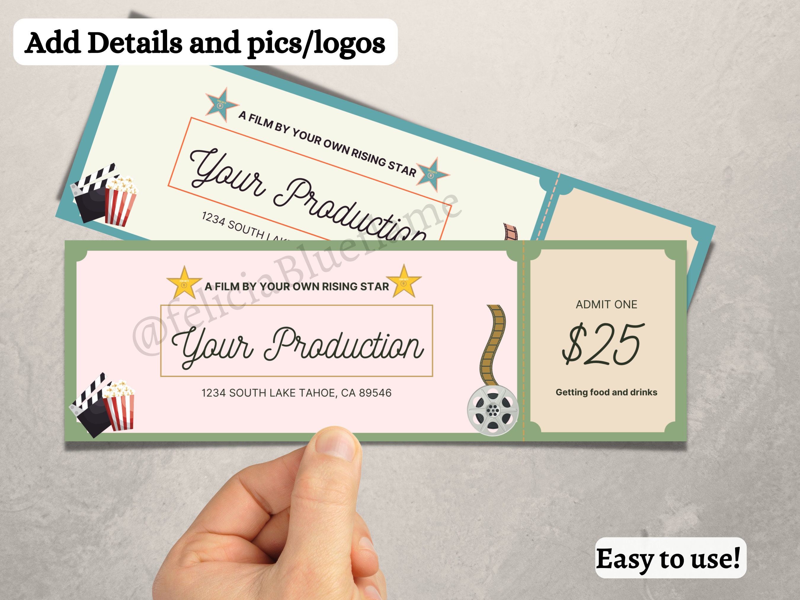Movie Tickets, Blank Editable Raffle Template Ticket, Diy Ticket ...