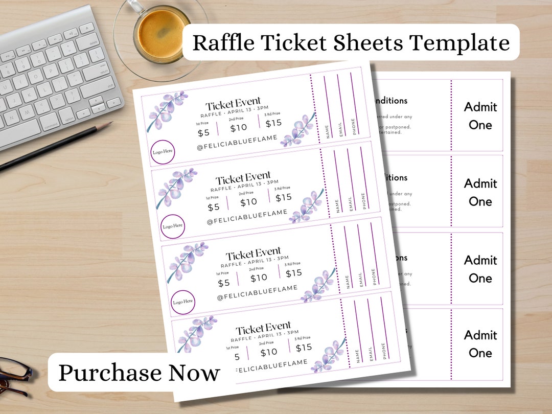 Purple and Pink Ticket, Raffle Template Ticket, Diy Ticket, Custom ...