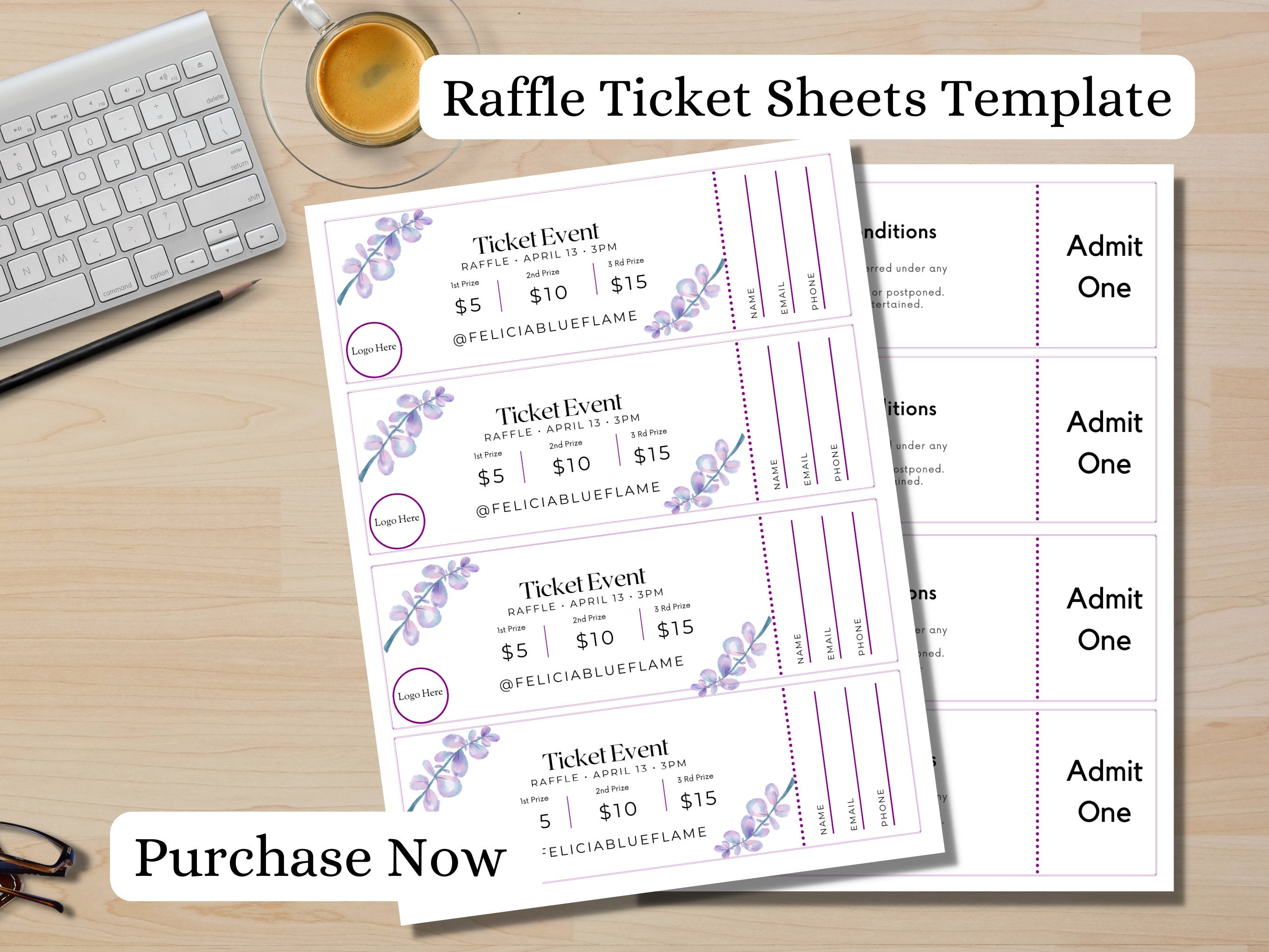 Purple Raffle Ticket Template: DIY Custom Design (digital Download) - Etsy