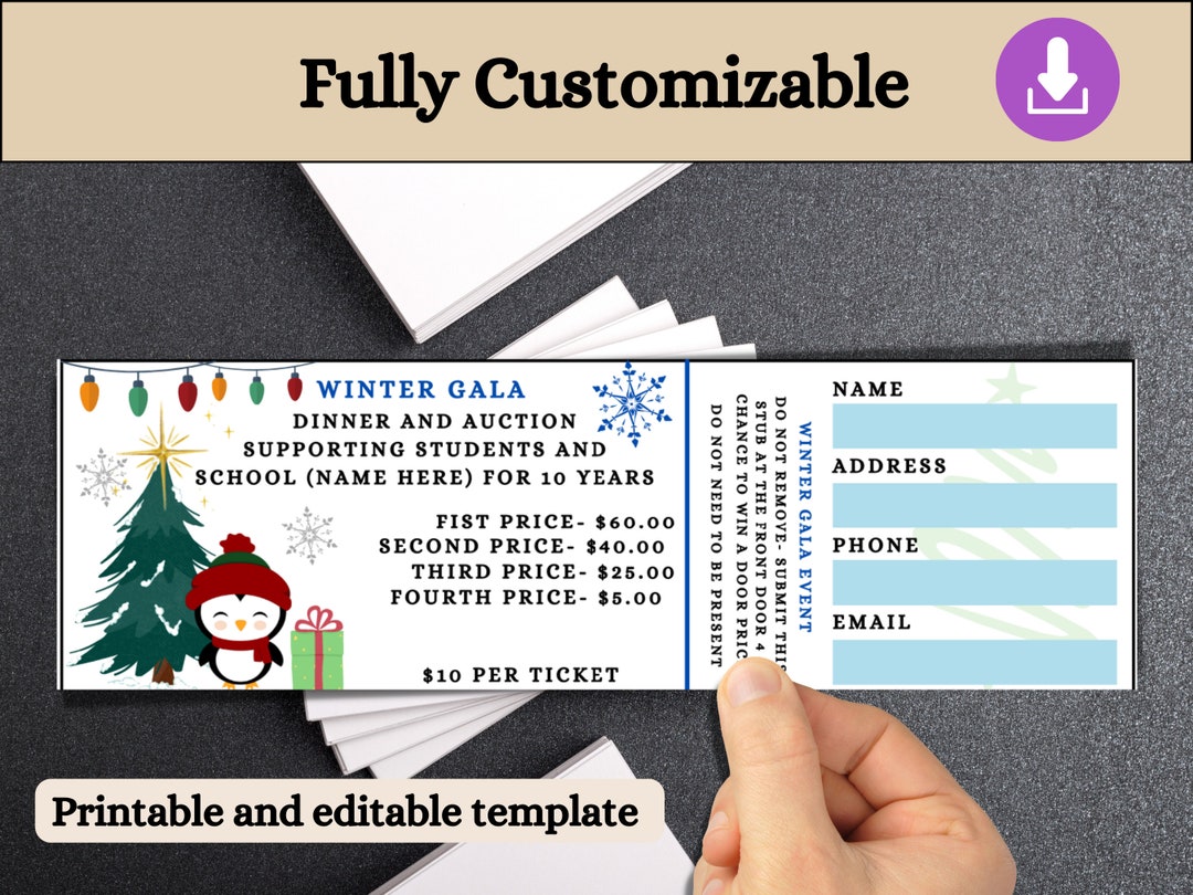 Red, Green and Blue Ticket, Printable Raffle, Editable Template Ticket ...