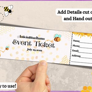 Yellow Ticket, Bee, Editable Raffle Template Ticket, Diy Ticket, Custom ...
