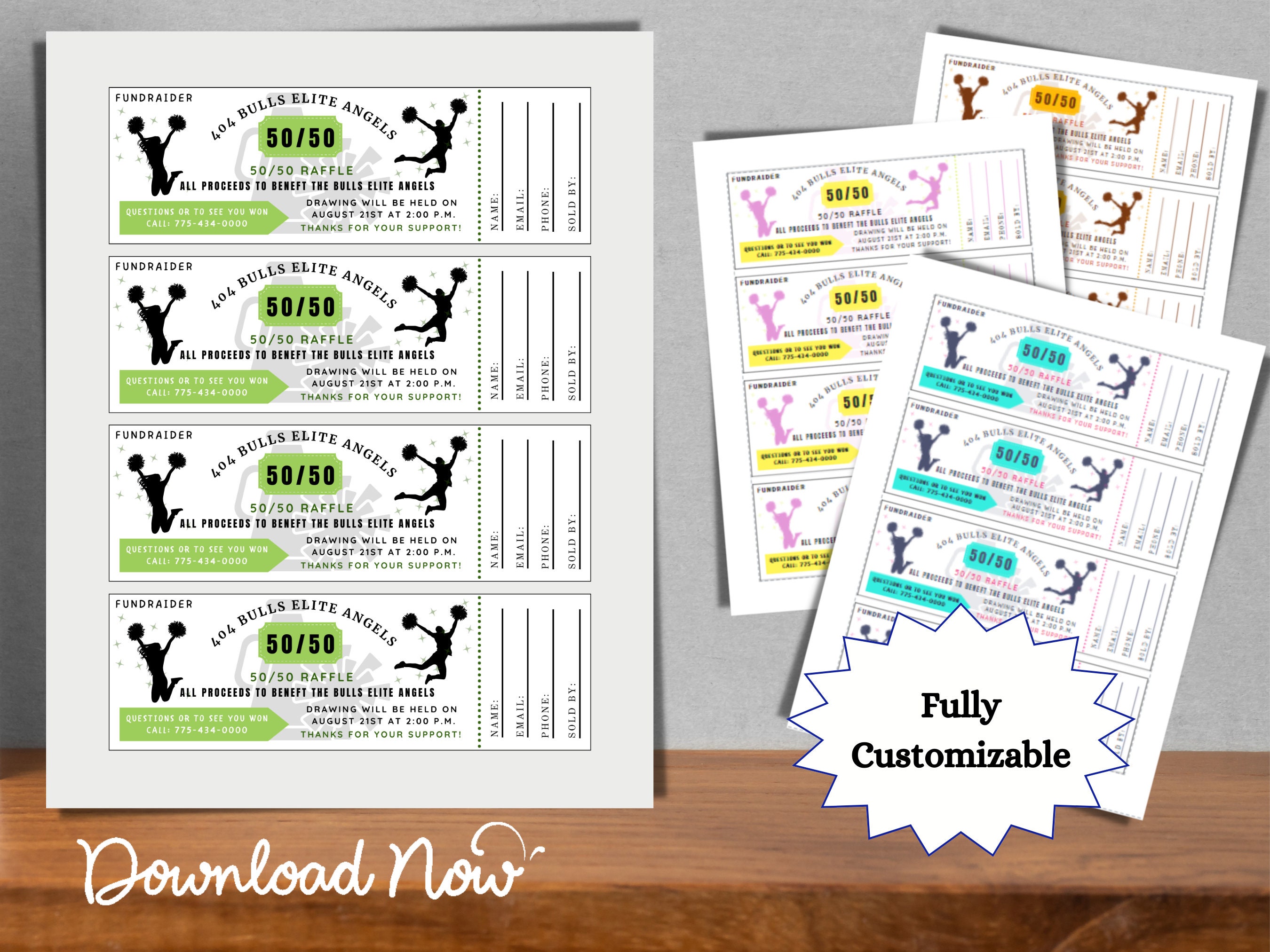 50/50 Raffle, Cheerleading Ticket, Editable Raffle Template Ticket, Diy ...