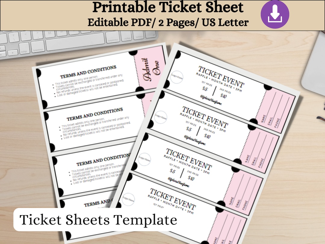 Blank Raffle Template Ticket, Diy Ticket, Custom Ticket, Themed Raffle ...