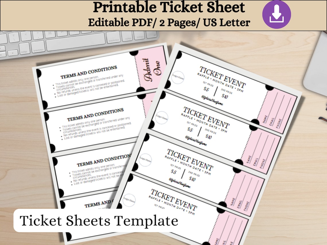 Blank Raffle Template Ticket, Diy Ticket, Custom Ticket, Themed Raffle ...
