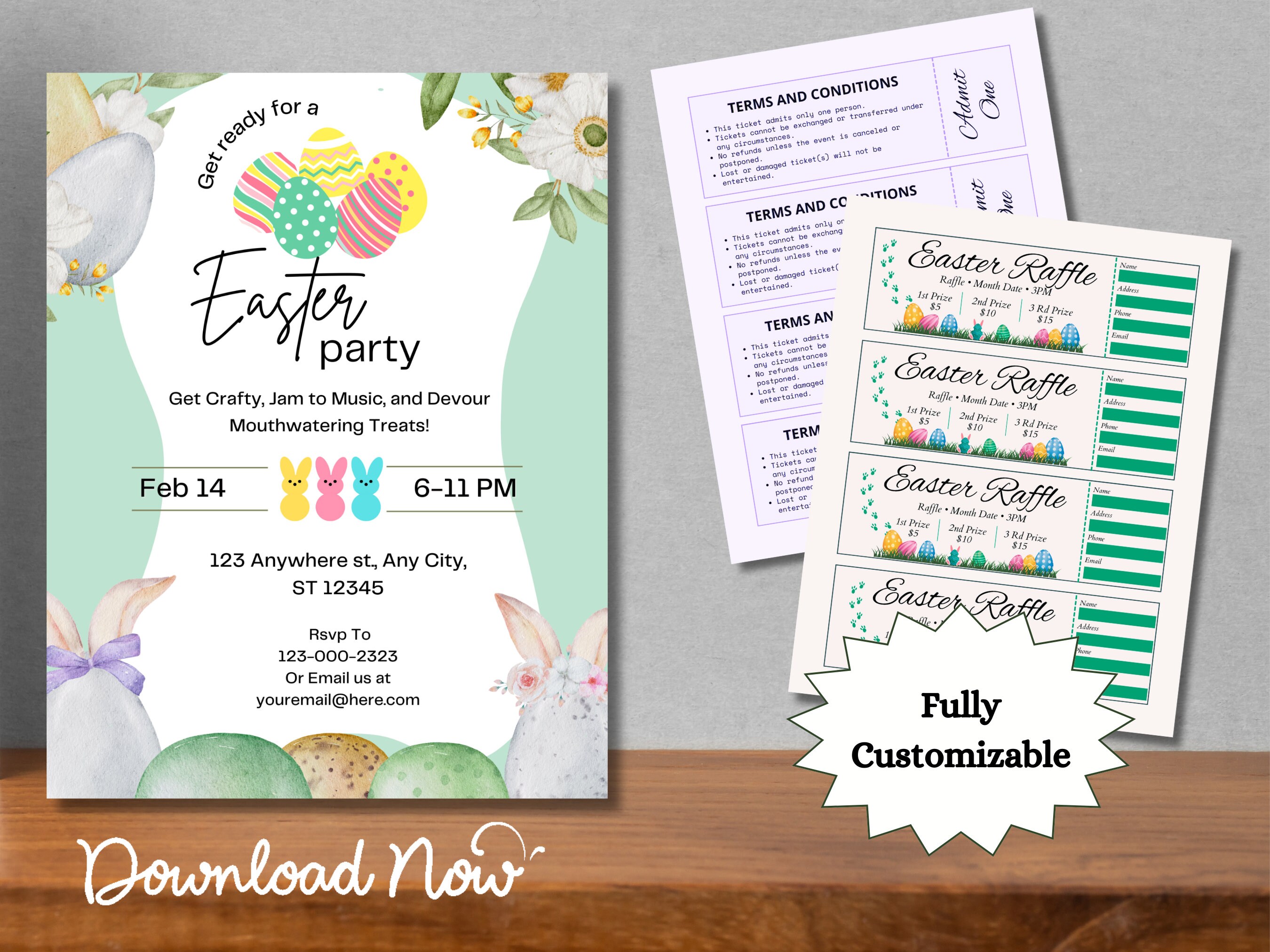 Easter Fun Ticket, Blank Raffle Template Ticket, Diy Ticket, Custom ...