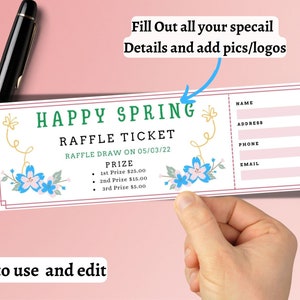 Editable Ticket Template, Spring Themed Raffle Template, 4 Set to 8 ...