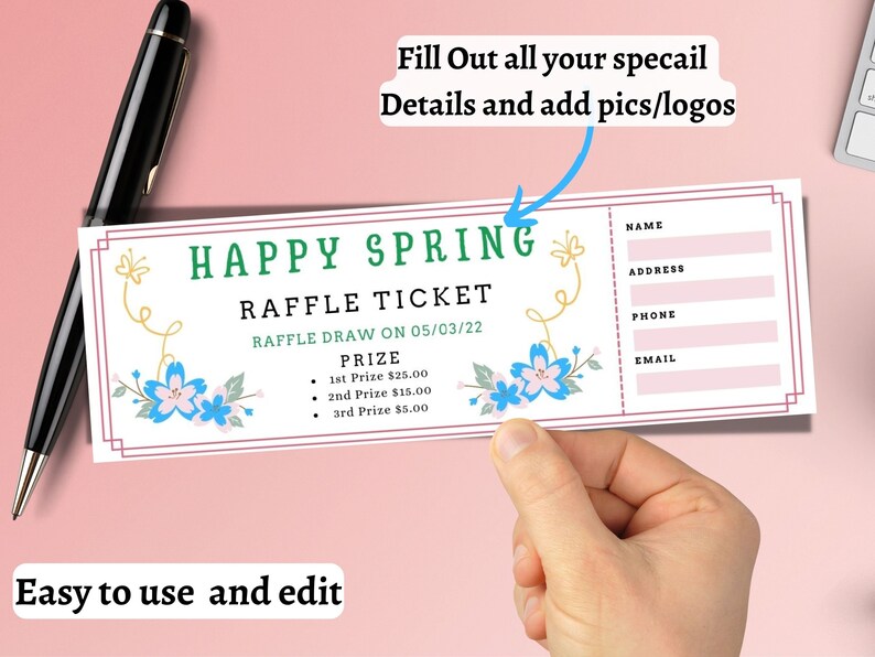 Editable Ticket Template, Spring Themed Raffle Template, 4 Set to 8 ...