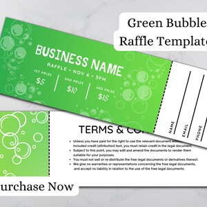 Green and Yellow Ticket, Blank Editable Raffle Template Ticket, Diy ...
