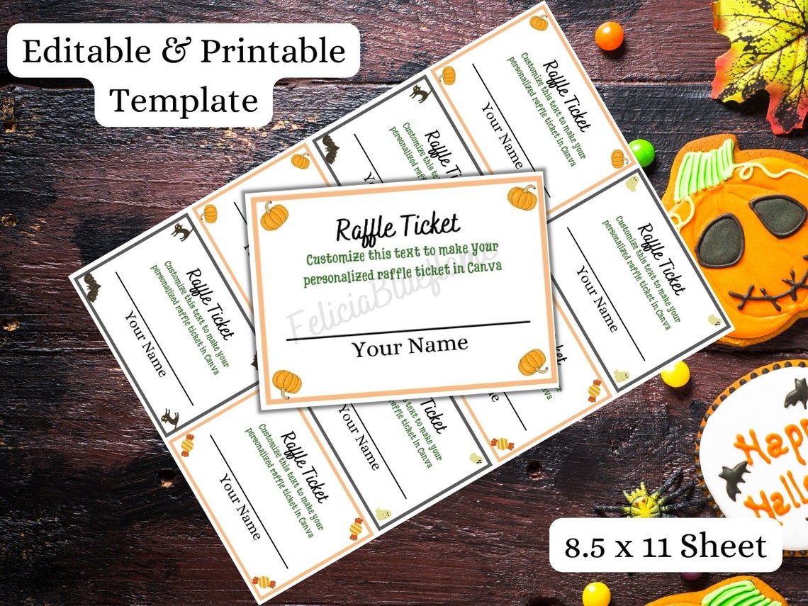 Halloween Raffle Ticket Template, DIY Custom Ticket (digital Download ...