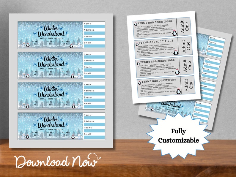 Winter Wonderland Ticket, Ticket Sheet , Editable Ticket Template ...