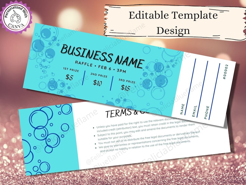 Blue Ticket, Editable Raffle, Template Ticket, Diy Ticket, Blank Ticket ...