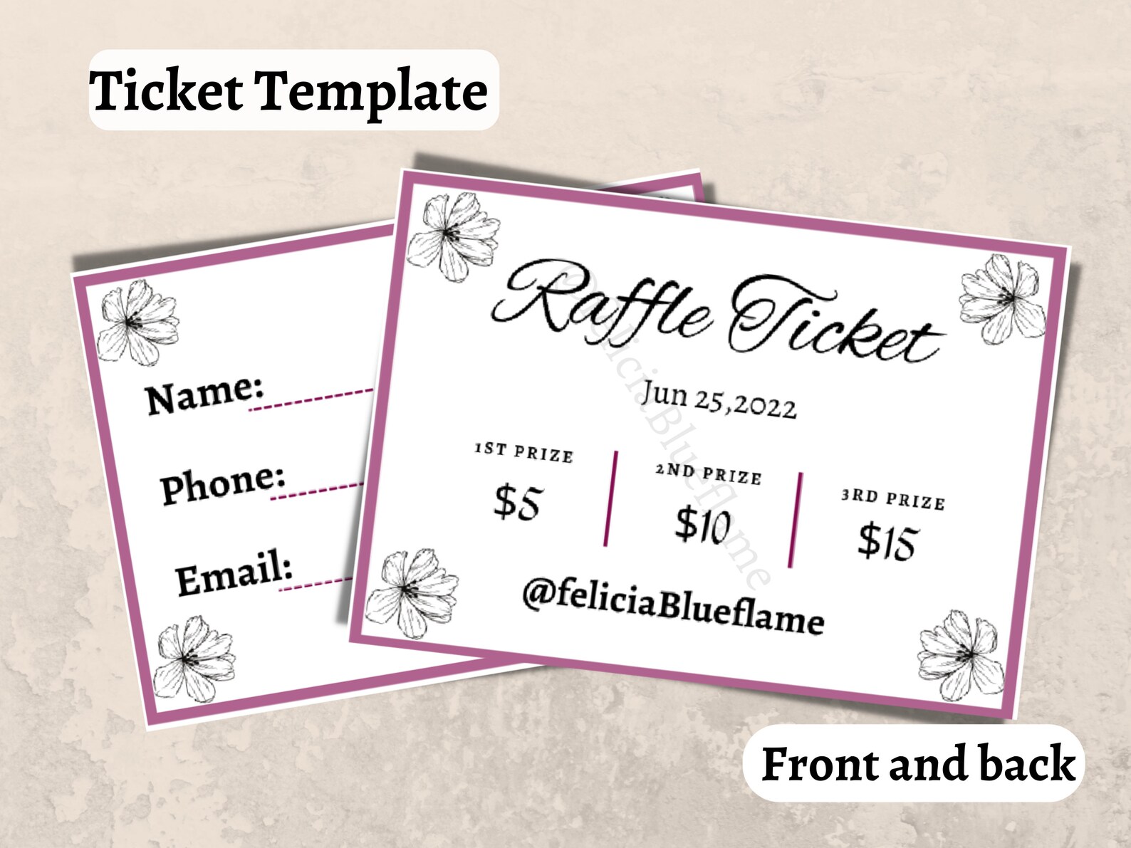 Pink Ticket, Raffle Ticket Template, Blank Sheet Ticket, Diy Ticket ...