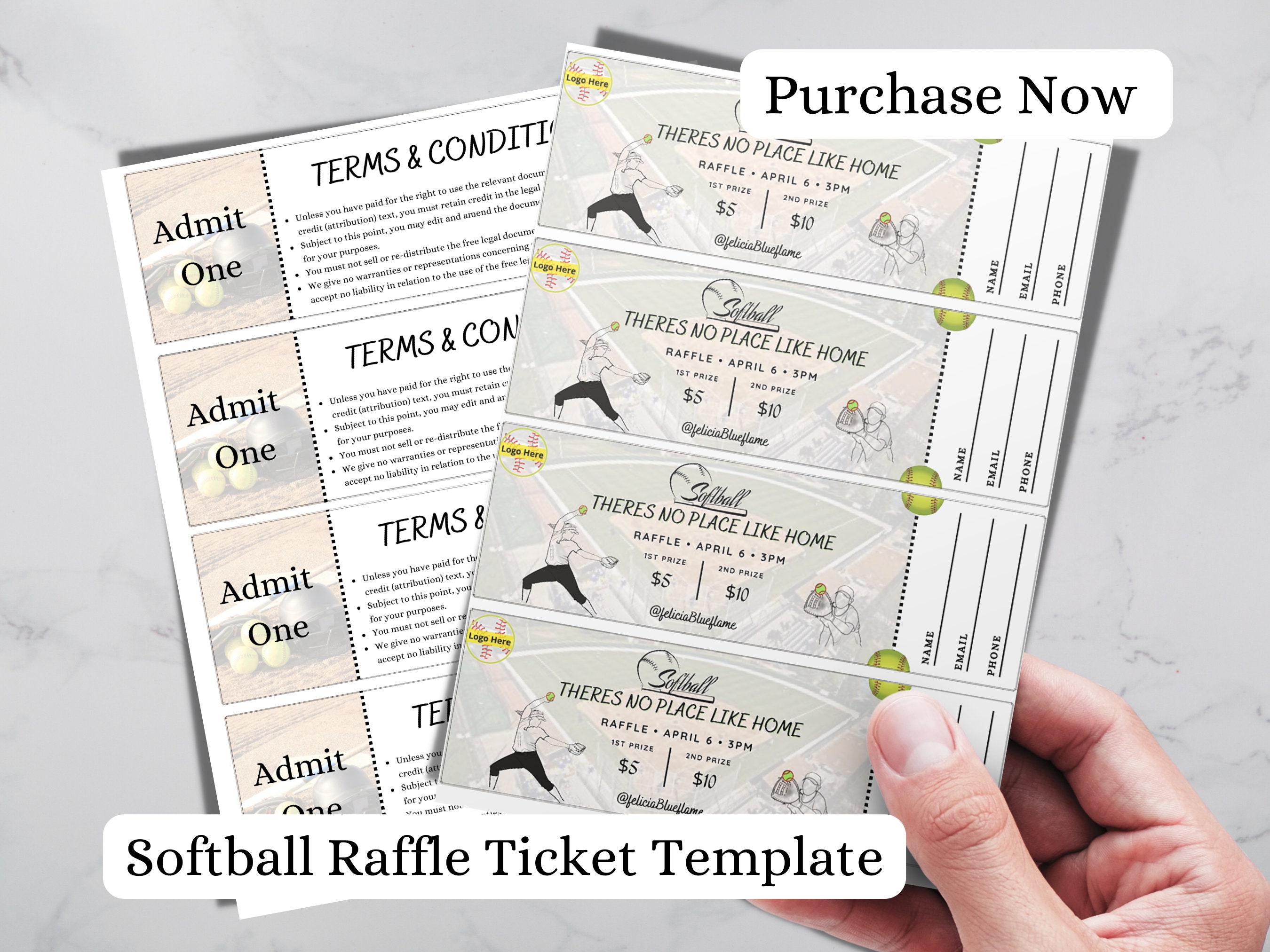 Softball 4 Ticket, Editable Raffle Template Ticket, Diy Ticket, Custom ...