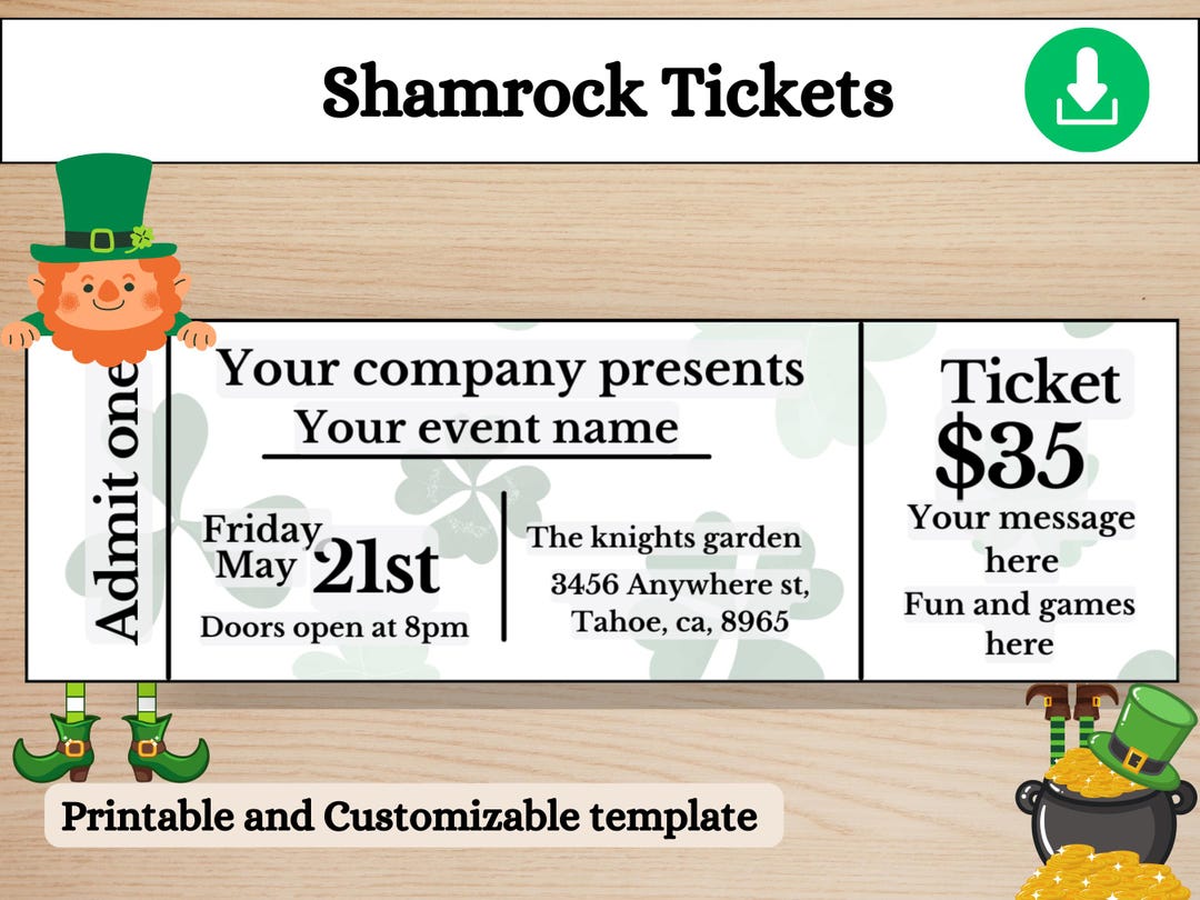 Lucky Shamrock Raffle Ticket | Printable & Editable St. Patrick’s Day ...