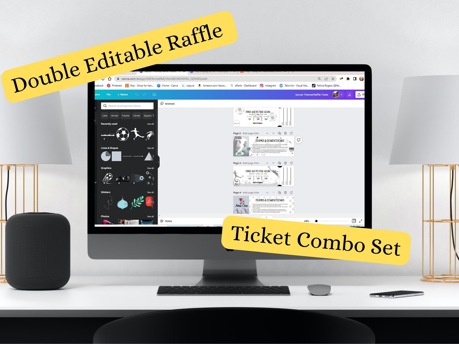 Soccer Ticket, Editable Raffle Template Ticket, Diy Ticket, Custom ...