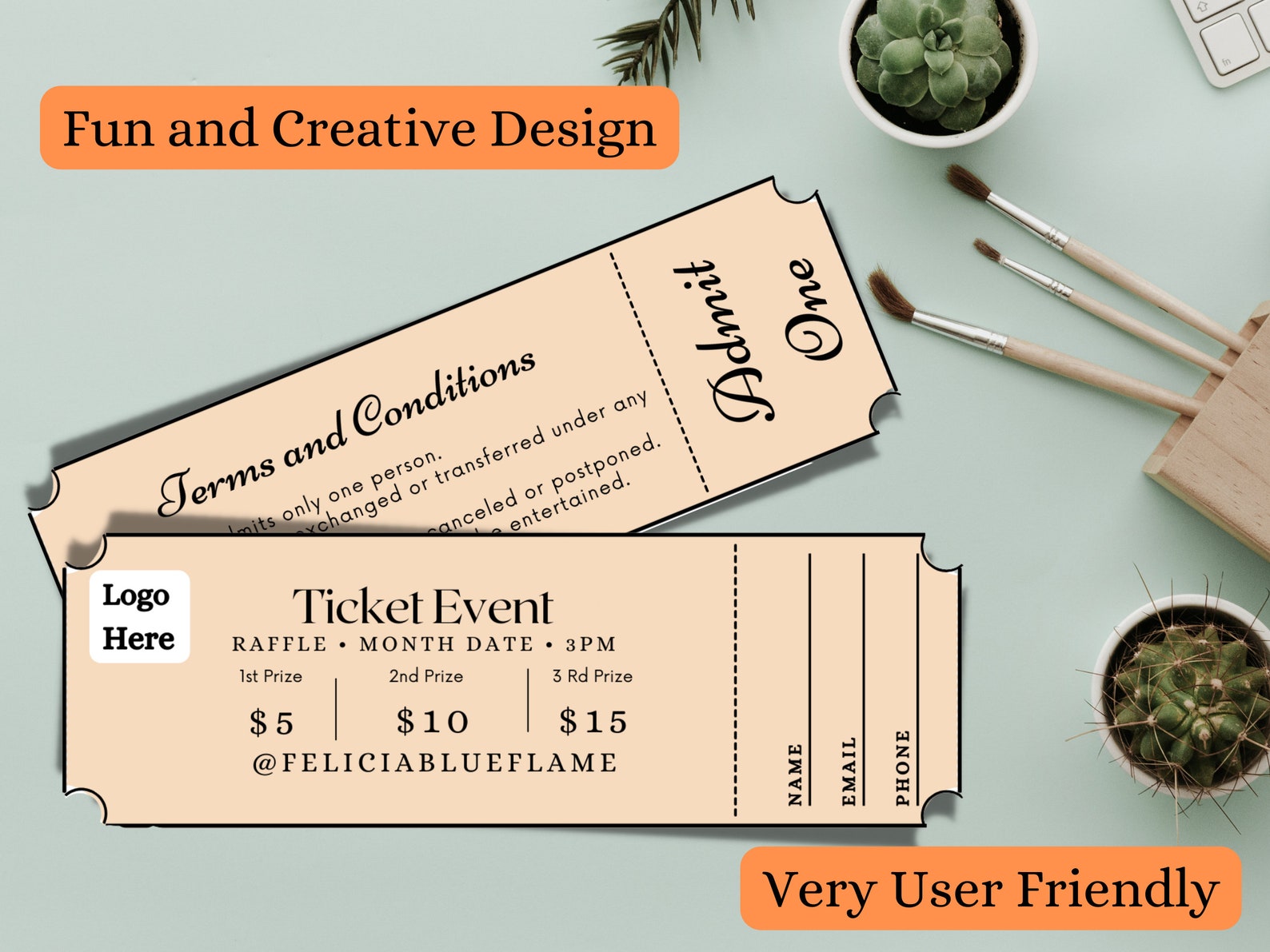 Editable Raffle Ticket Template: DIY Custom Design (digital Download ...