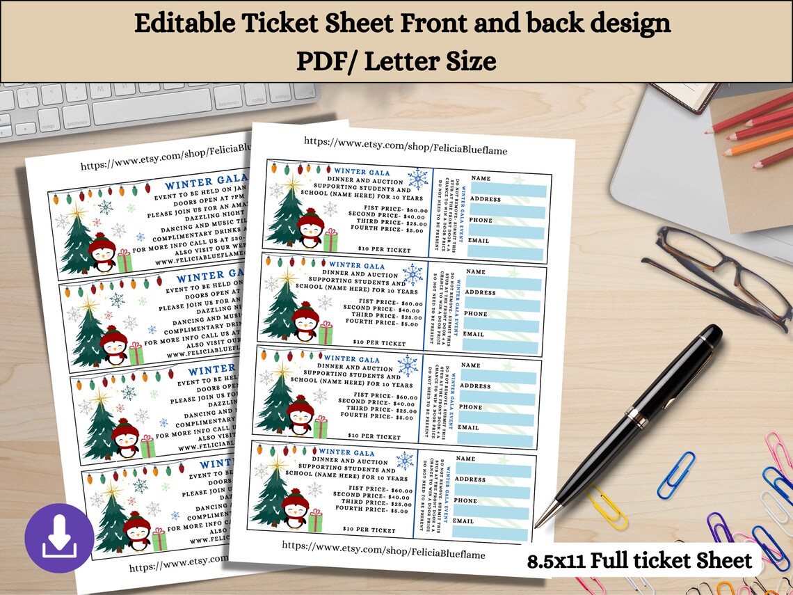 Red Green and Blue Ticket Printable Raffle Editable - Etsy