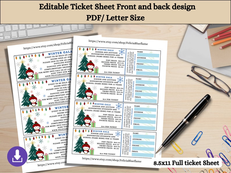 Red, Green and Blue Ticket, Printable Raffle, Editable Template Ticket ...