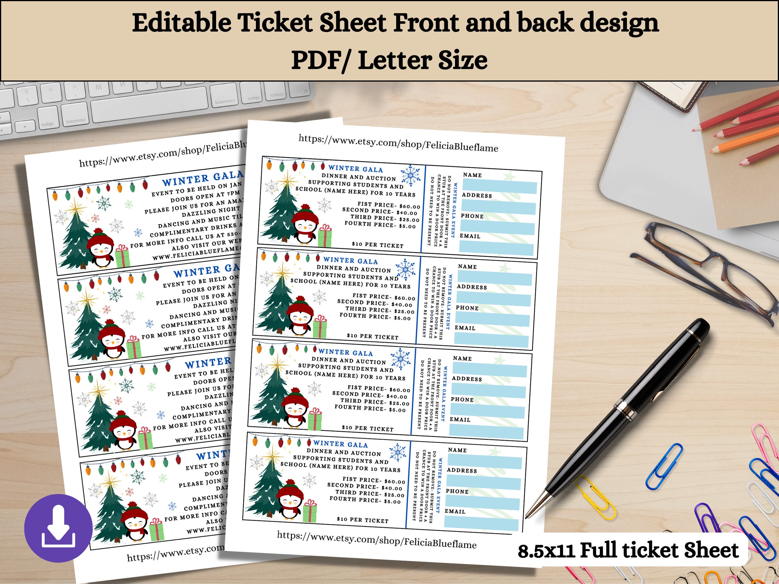 Red, Green and Blue Ticket, Printable Raffle, Editable Template Ticket ...