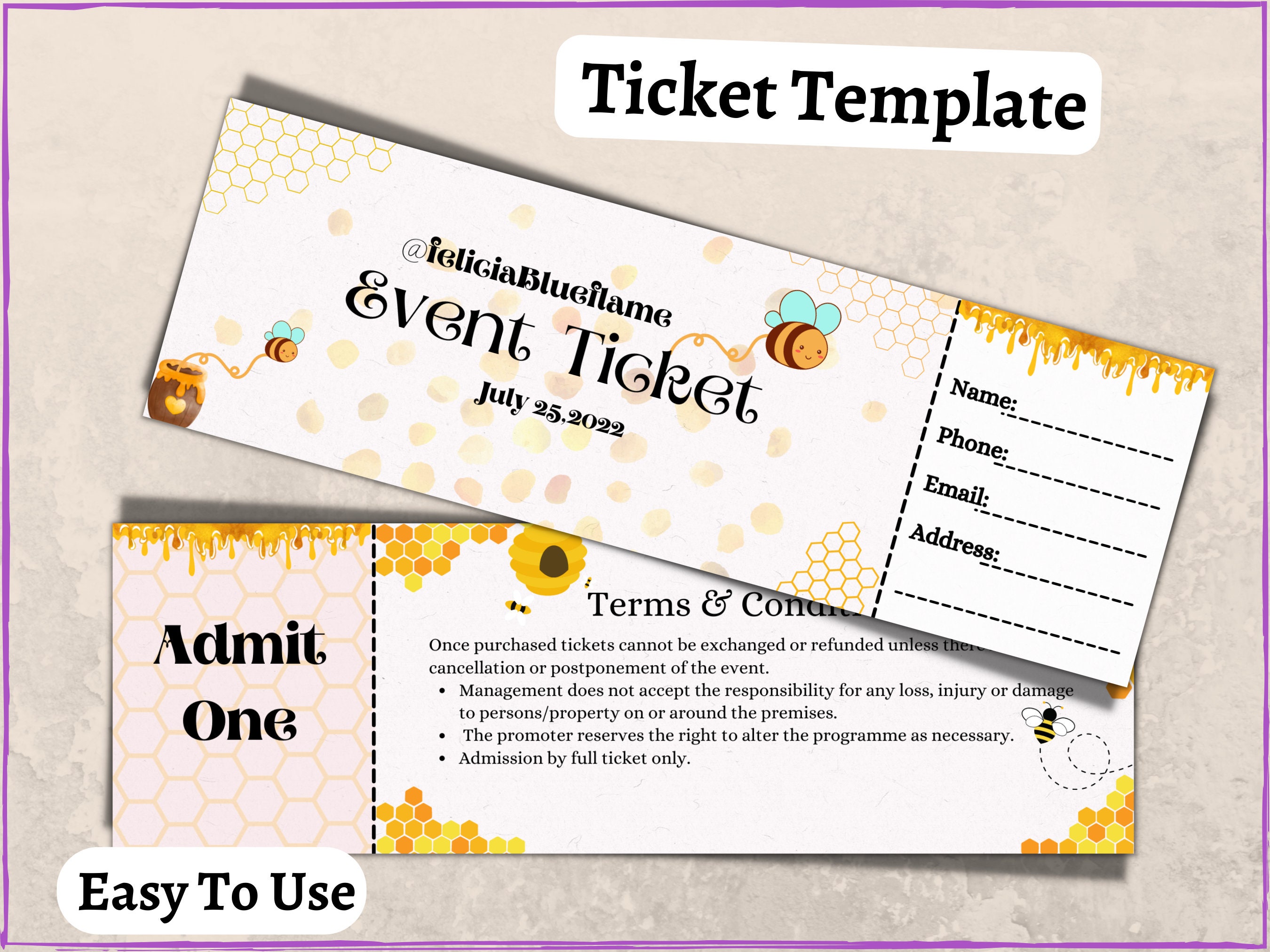 Bee Event Ticket, Editable Raffle Template (digital Download) - Etsy