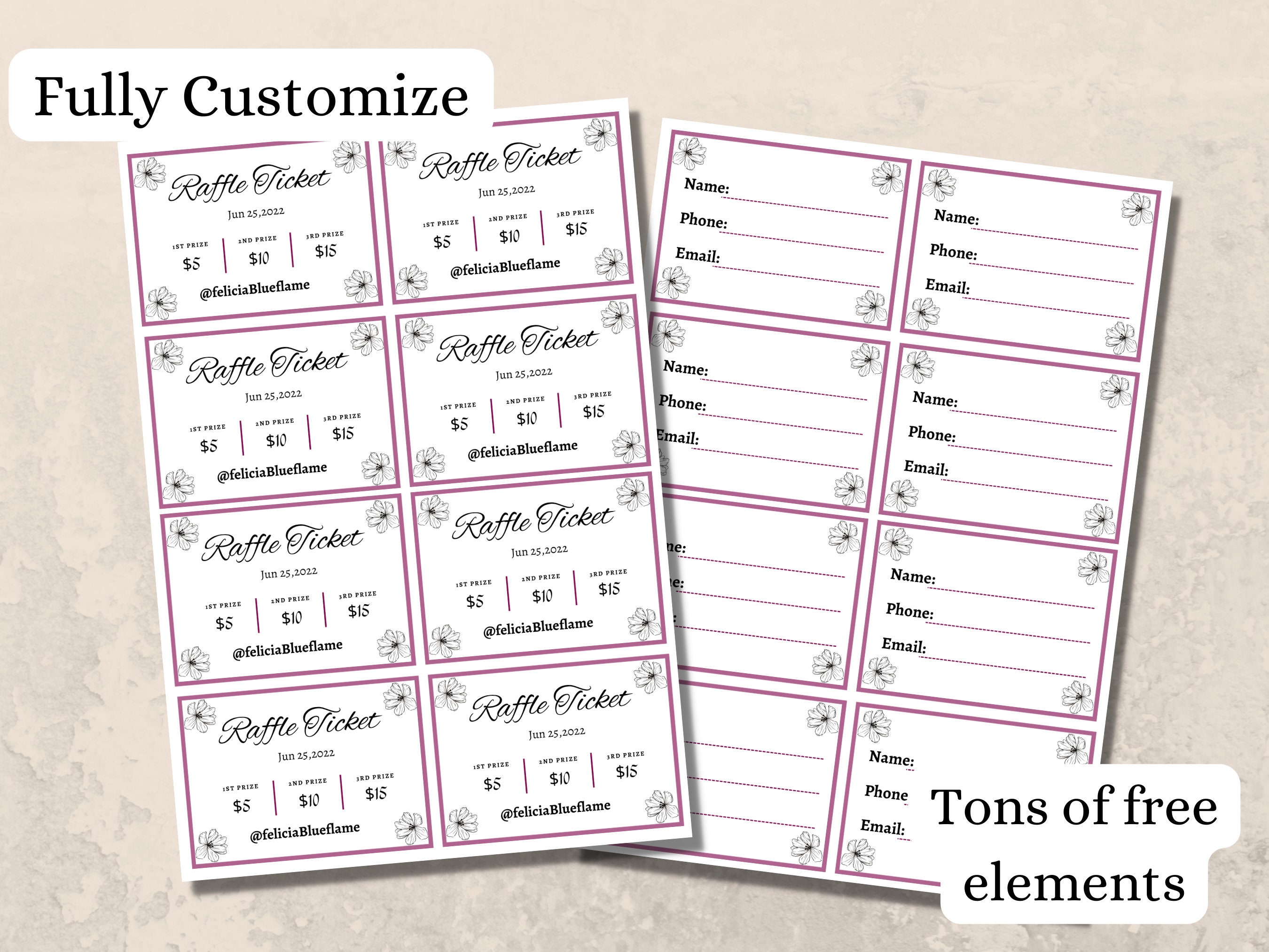 Pink Ticket, Raffle Ticket Template, Blank Sheet Ticket, Diy Ticket ...