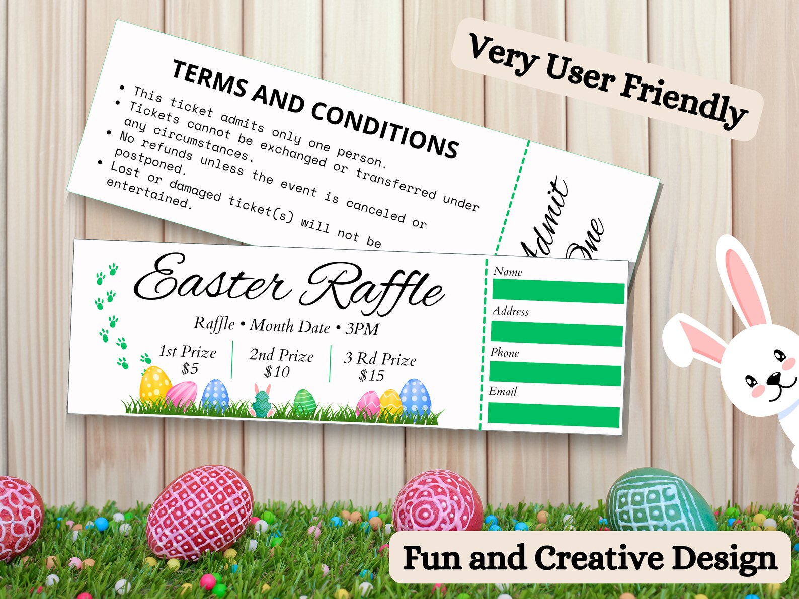 Easter Fun Ticket, Blank Raffle Template Ticket, Diy Ticket, Custom ...