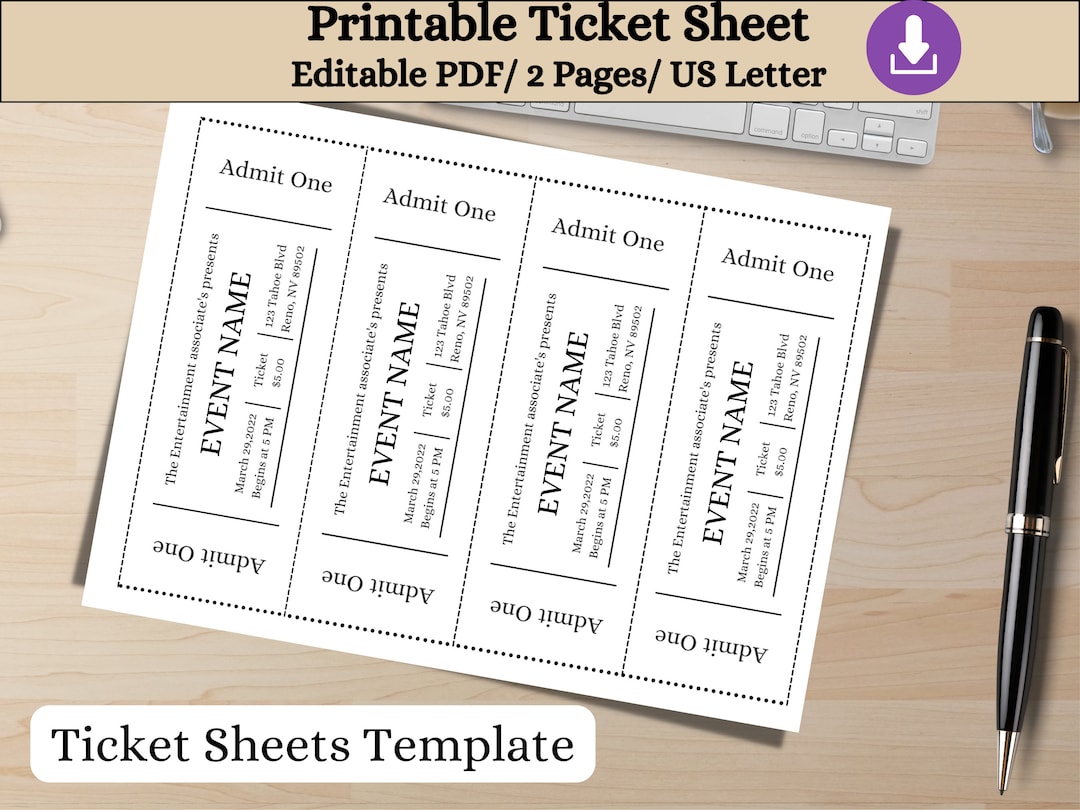 Blank Ticket, Raffle Ticket Template, Admit One, Custom Event Ticket ...