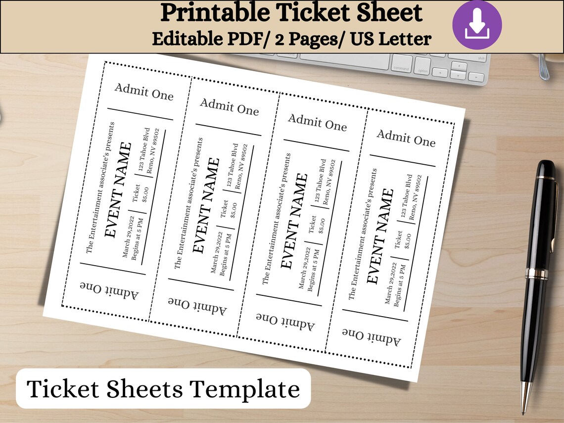 Blank Ticket, Raffle Ticket Template, Admit One, Custom Event Ticket ...